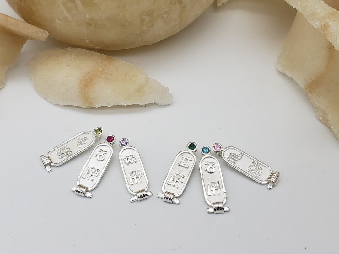 Birthstone Zodiac Cartouche Necklace Made in Egypt Sterling Silver ...