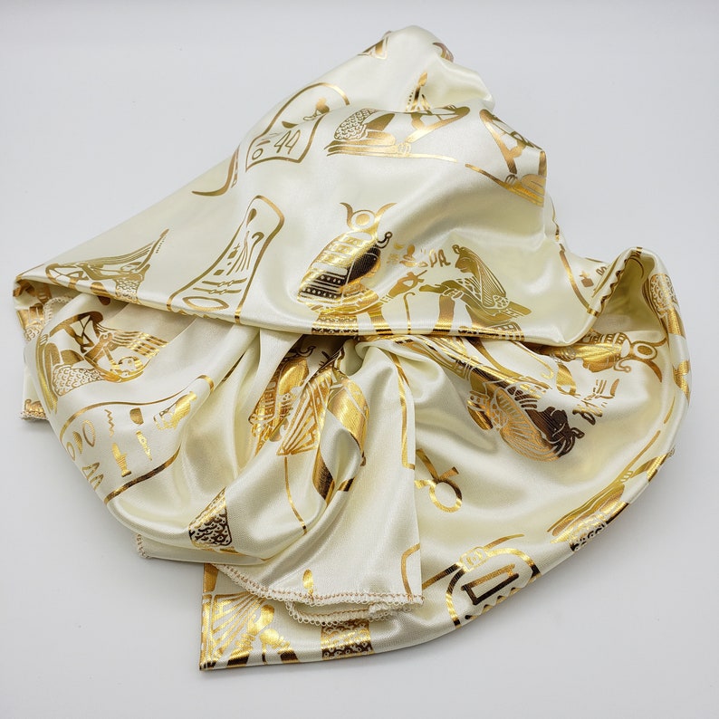Hieroglyphic Pharaonic Scarf - Black/gold or Cream/gold- Made in Egypt ...