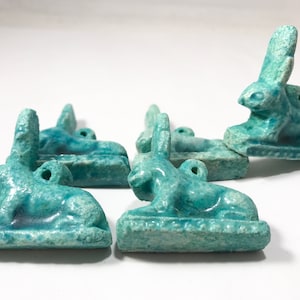 Egyptian Rabbit Beads 5 Pack Blue Glazed Ceramic Bunny Bead Ancient ...