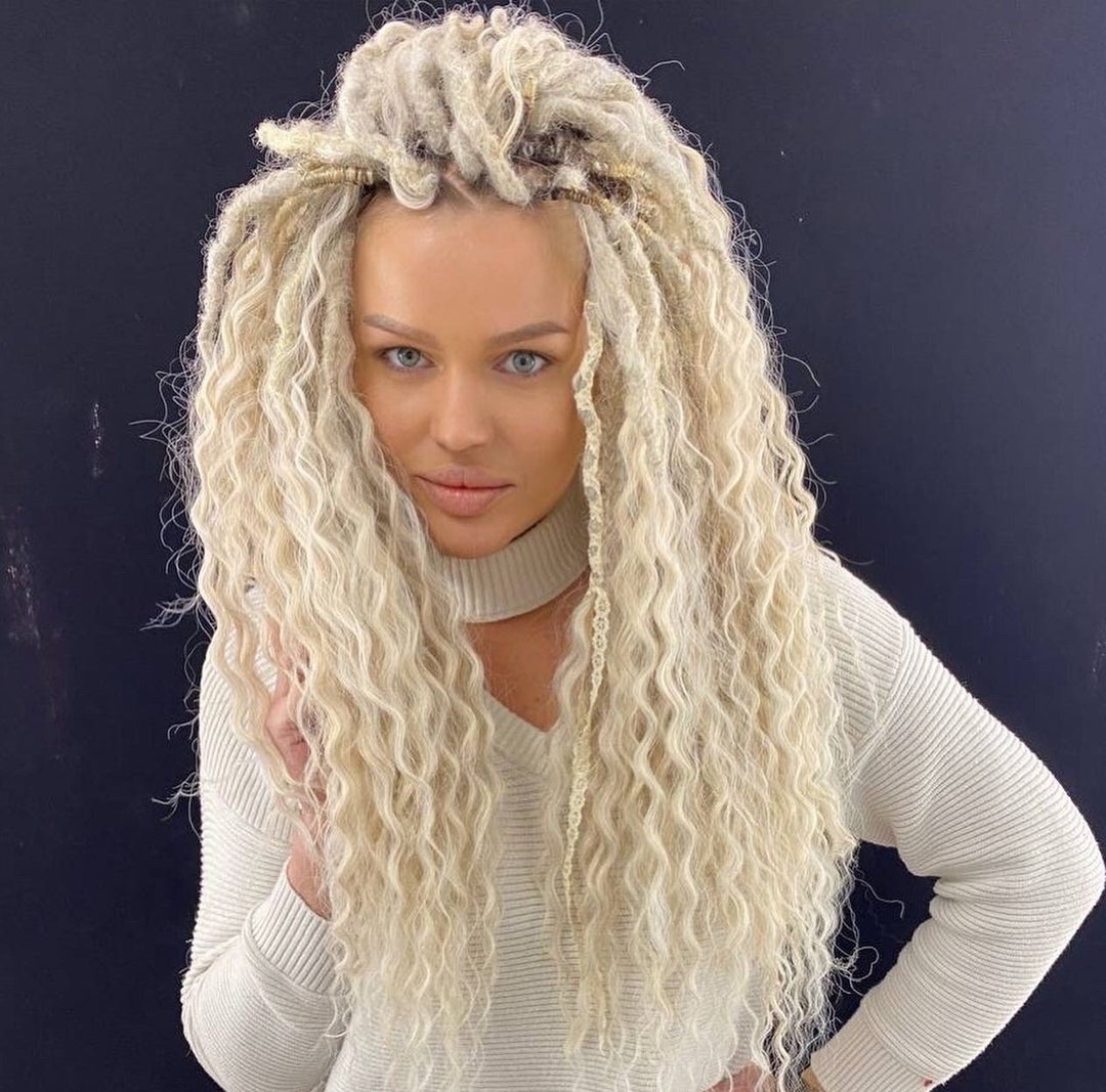 White Wave Dreadlock Extensions: Blonde Boho Curls, Double Ended, 22 ...