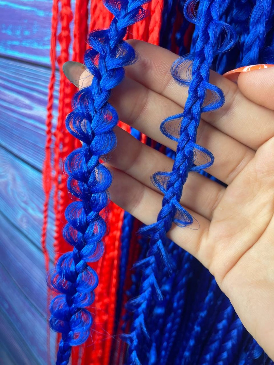 Red and Blue Braids / Braids of Different Textures / Braid Extensions ...