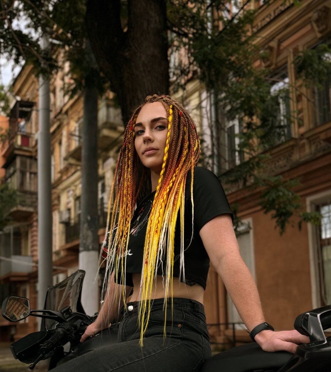 Yellow, Red, Dark Brown Mix of Dreadlocks, Braids&textured Cornrows ...