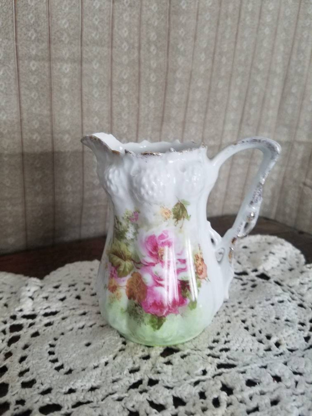 Small Hand Painted Floral China Pitcher - Etsy