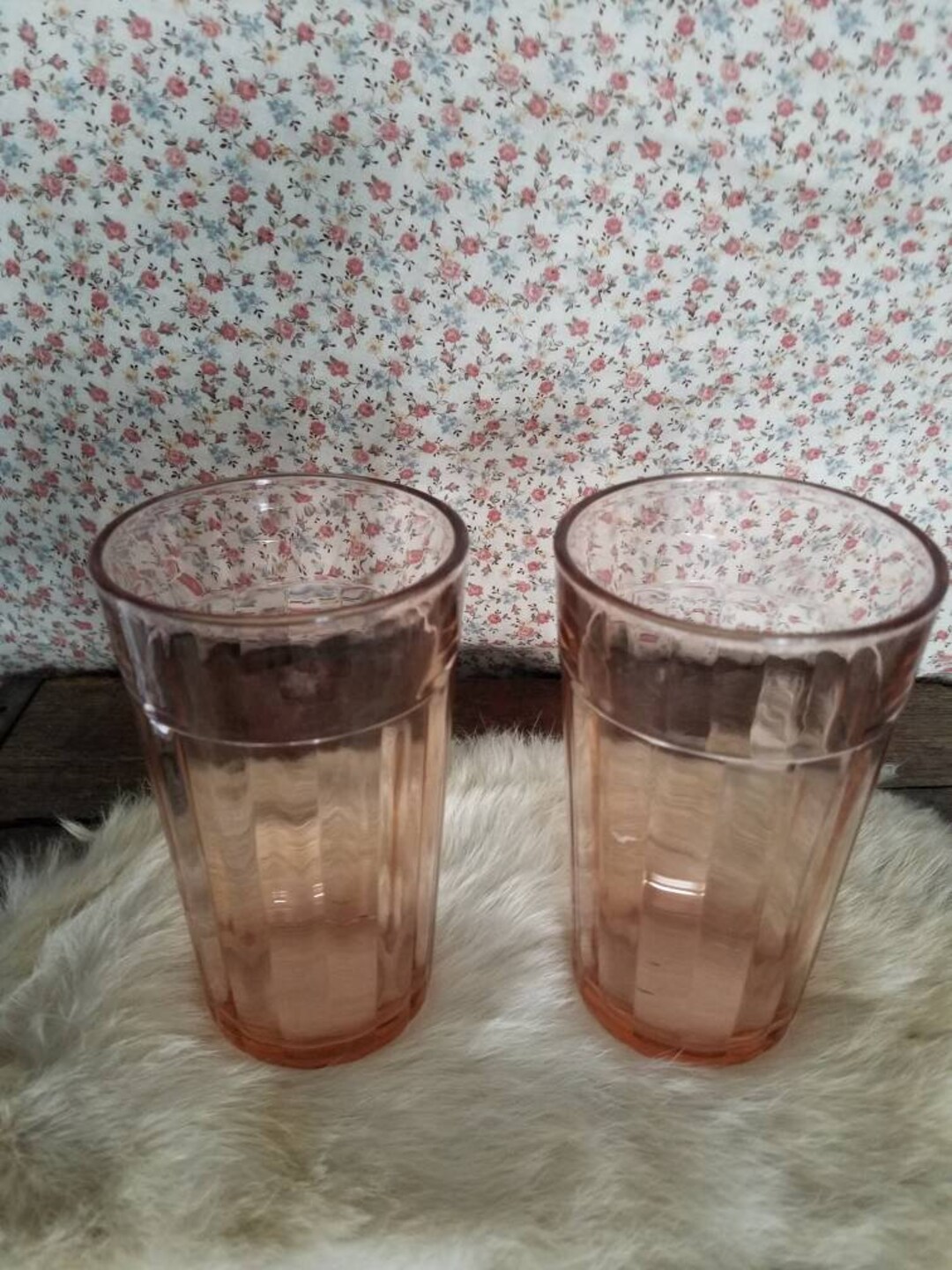 2 Pink Depression Ribbed Glass Tumblers - Etsy