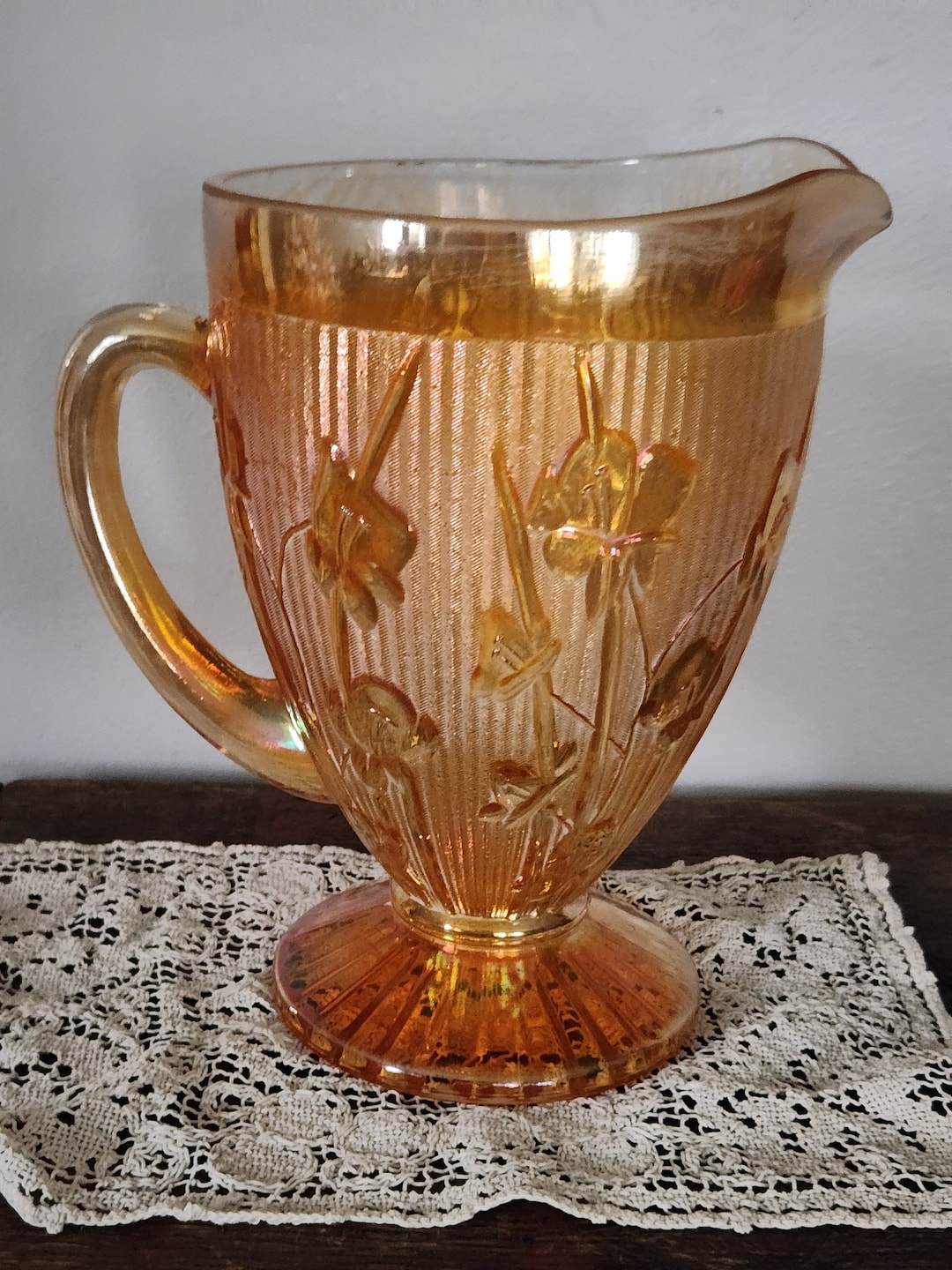 Orange Carnival Glass Iris Pattern Pitcher - Etsy