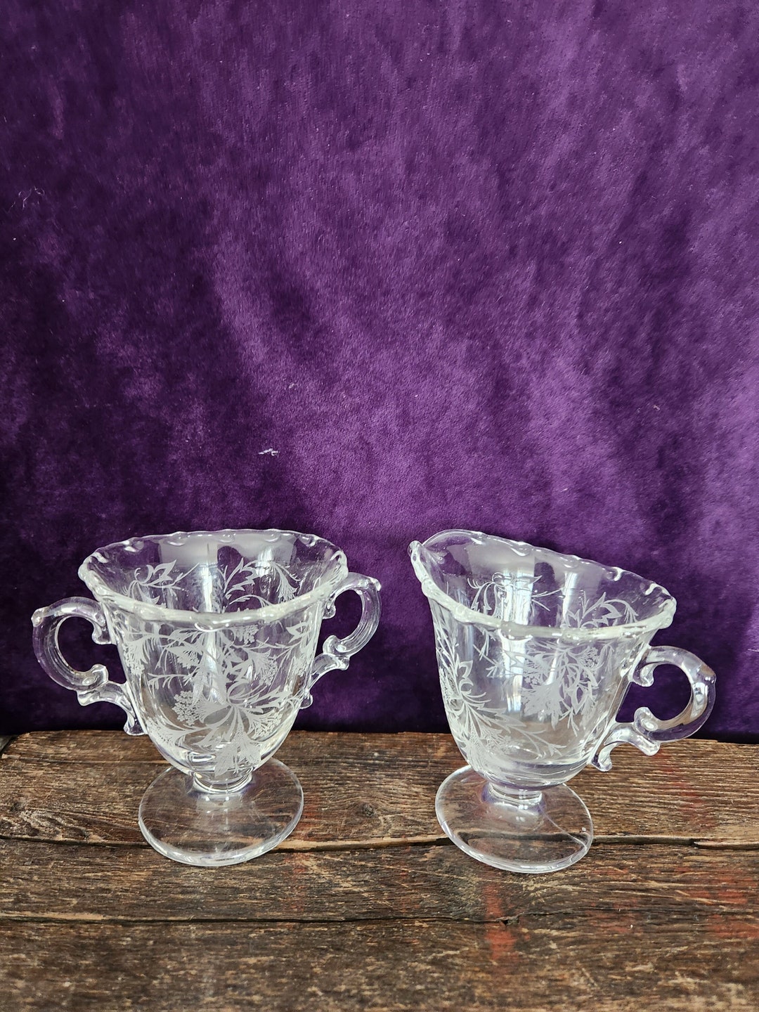 Fostoria Heather Pattern Etched Clear Glass Sugar and Creamer - Etsy