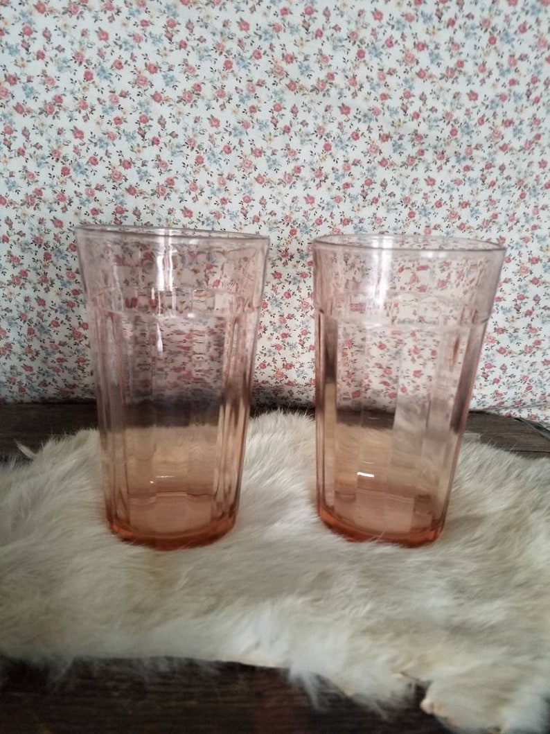 2 Pink Depression Ribbed Glass Tumblers - Etsy