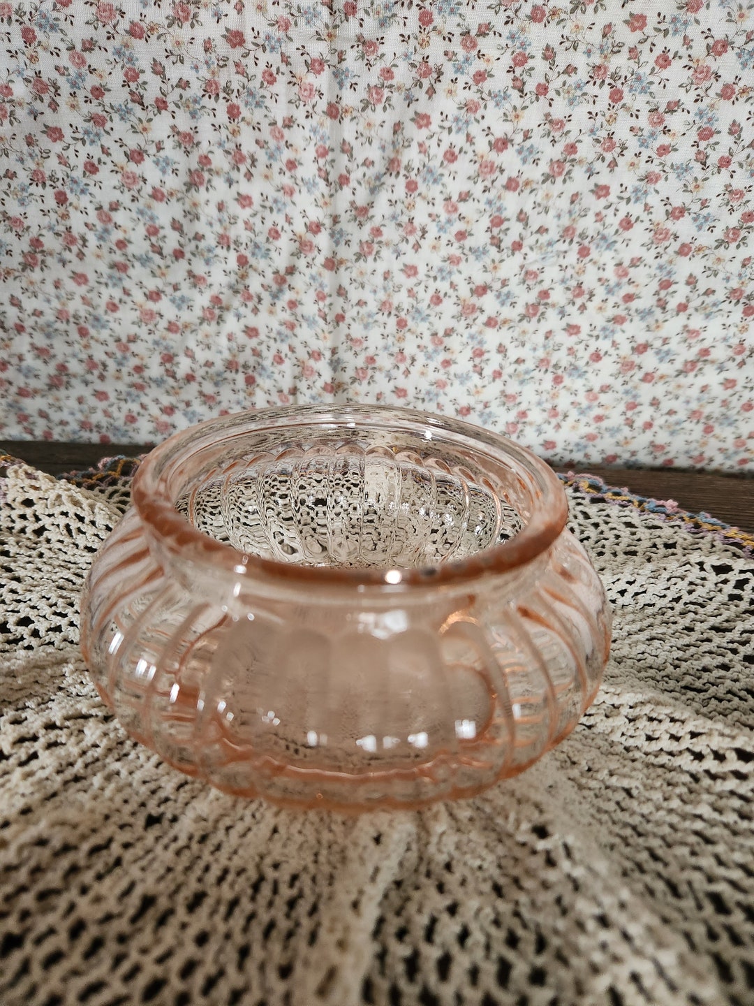 Pink Depression Glass Small Ribbed Rose Bowl Etsy