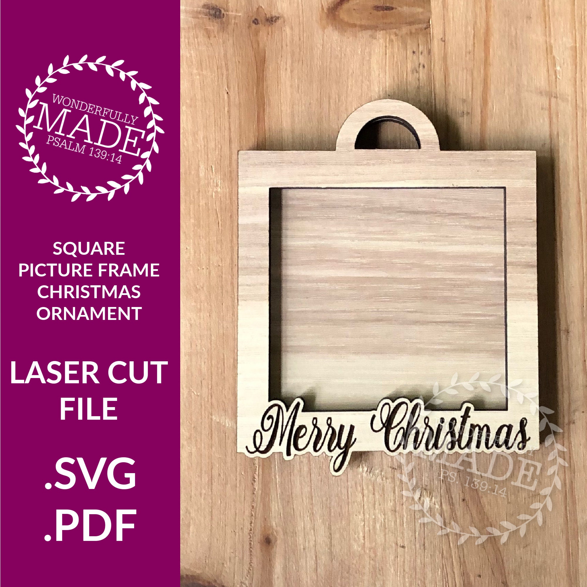 Picture Frame Christmas Ornament Square Laser Cut SVG PDF File - Etsy