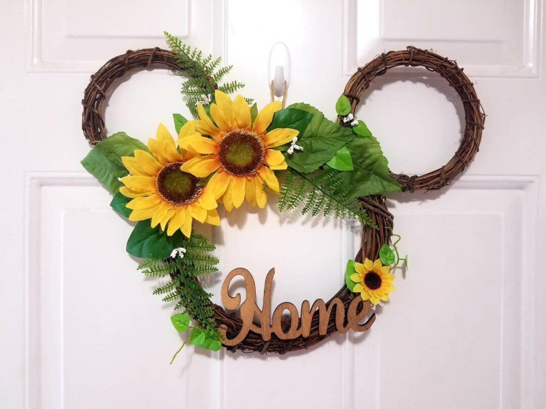 Mickey Sunflower Wreath: Spring Grapevine Home Decor - Minnie Gift ...