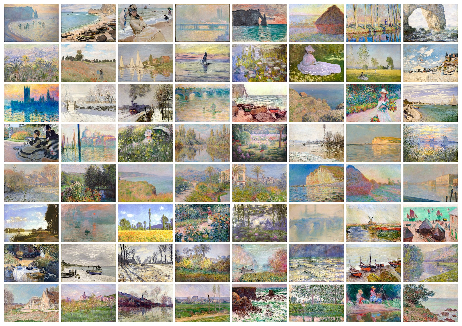 Collection of Vintage Paintings by Claude Monet Arranged as a Collage ...