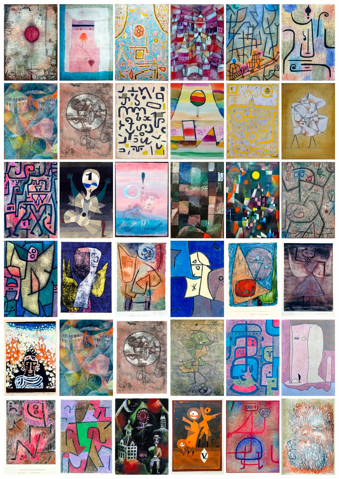 Collection of Vintage Paintings by Paul Klee Arranged as a Collage ...