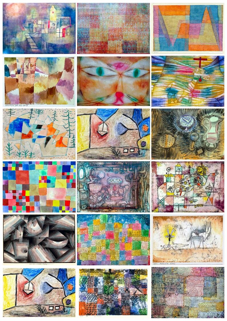 Collection of Vintage Paintings by Paul Klee Arranged as a Collage ...