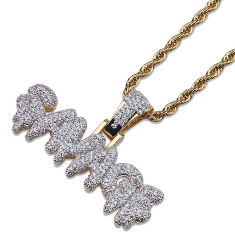 18K Gold Plated Rope Chain with Iced Out pendant Men's | Etsy