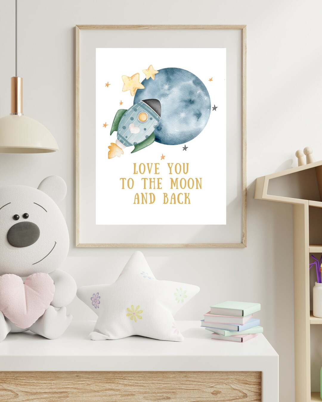 Love You to the Moon and Back Space Rocketship Moon Stars Nursery Kids ...