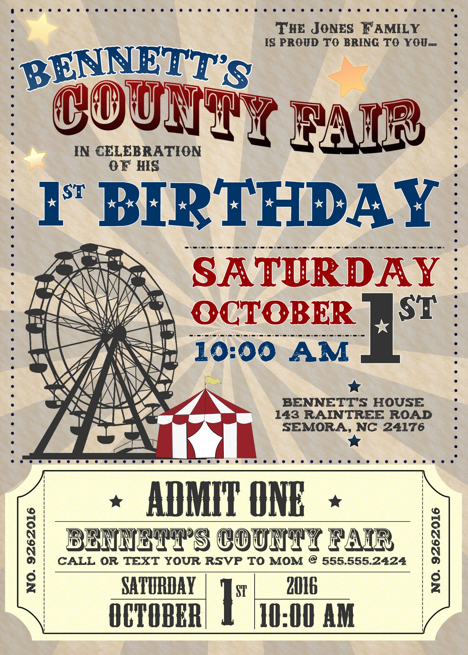 County Fair Birthday Invitation, Boys 1 Year Old Birthday Invitation ...