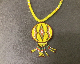 Native American Beaded Army Medallion Necklace Veteran Military ...