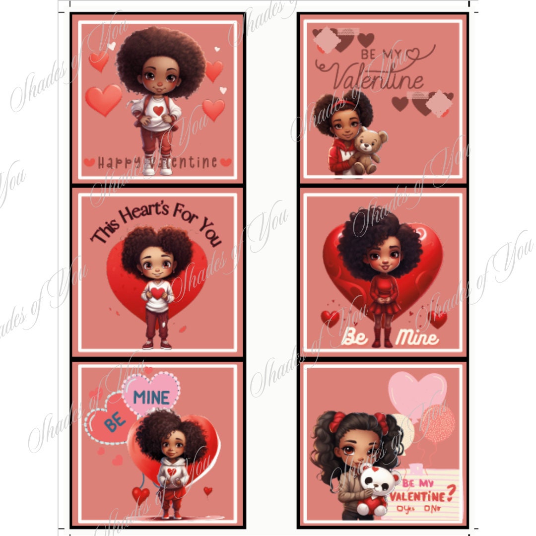 African-american Girl Valentine's Day Card Template - Etsy