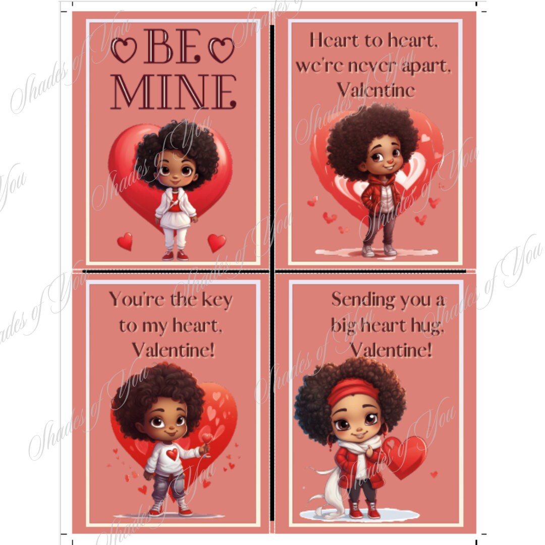 African-american Girl Valentine's Day Card Template - Etsy