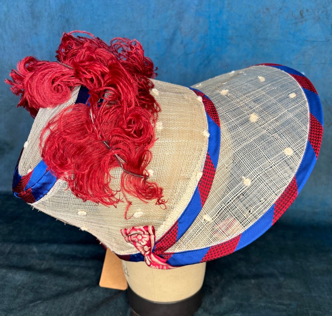 Regency Bonnet Jane Austen Bonnet in Sinamay Silk Brocade and Ostrich ...