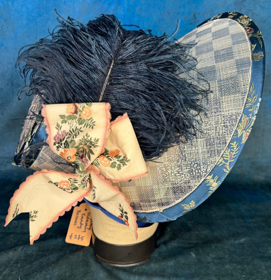 Regency Bonnet Jane Austen Bonnet in Sinamay Silk Brocade and Ostrich ...