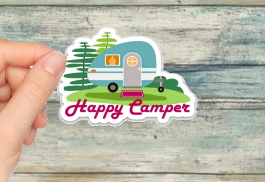 Happy Camper Small Vinyl Sticker, Camping Sticker, Travel Sticker ...