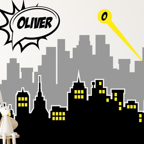 Superhero City Skyline Personalised Wall Sticker Boys - Etsy