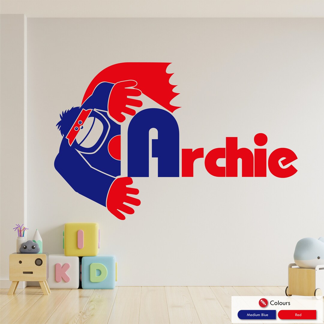 Superhero Monogram Custom Name Wall Art Decal Kids Personalised Bedroom ...