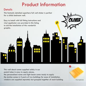 Superhero City Skyline Full Wall Custom Name Personalised Wall Art ...