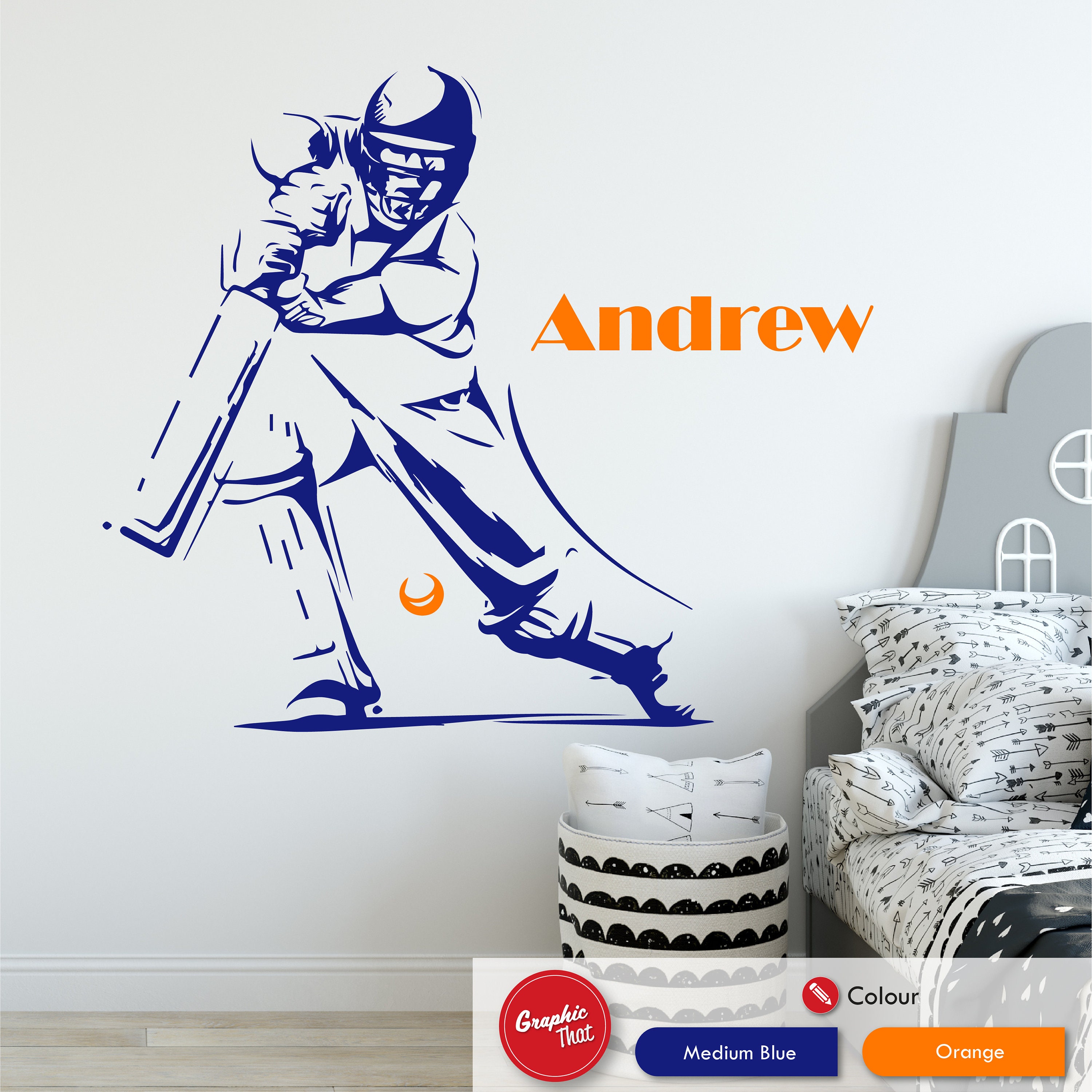 Cricket Personalised Wall Art Sticker Boys Bedroom Custom Name - Etsy
