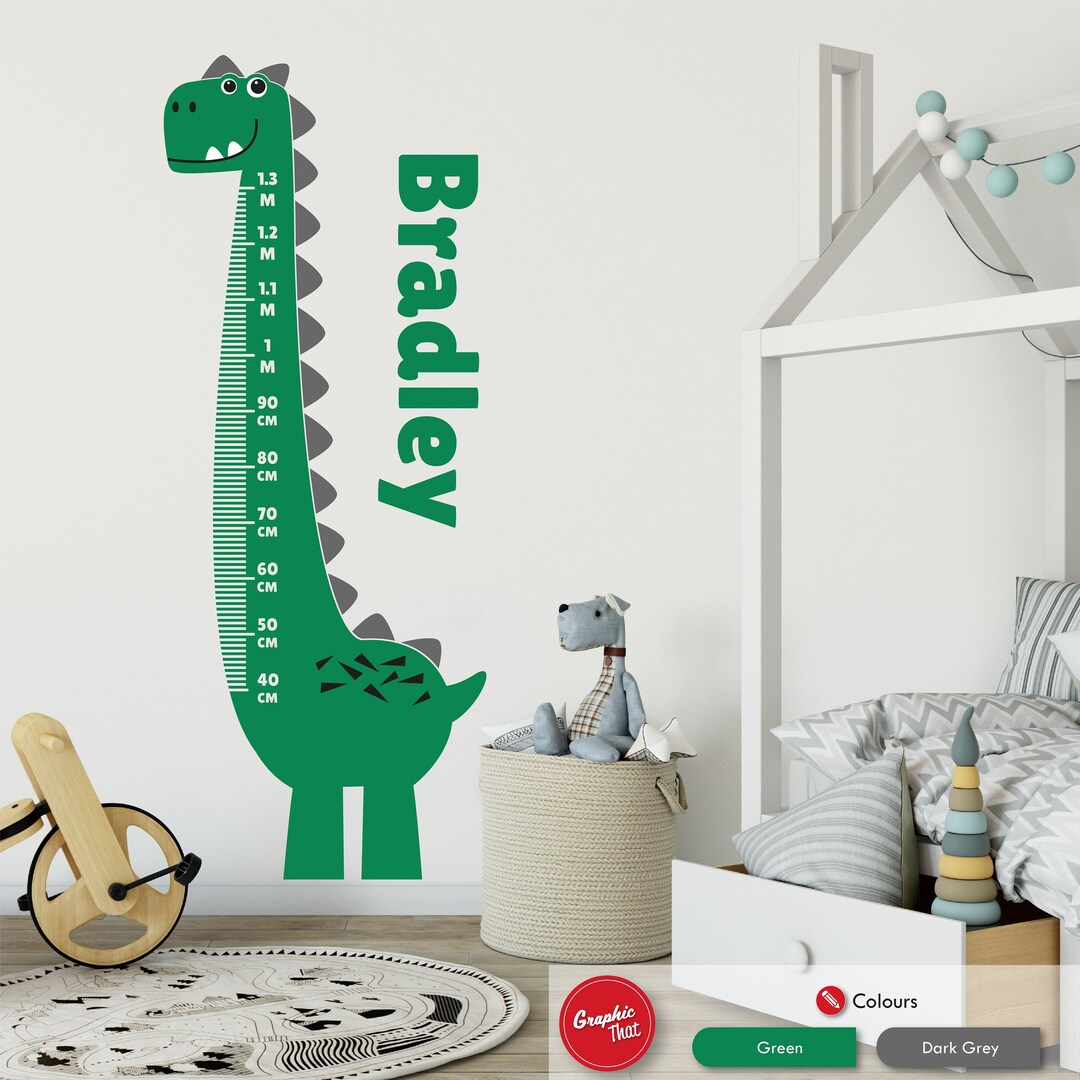 Cute Dinosaur Growth Chart Personalised Boys Girls Custom Name Wall Art ...