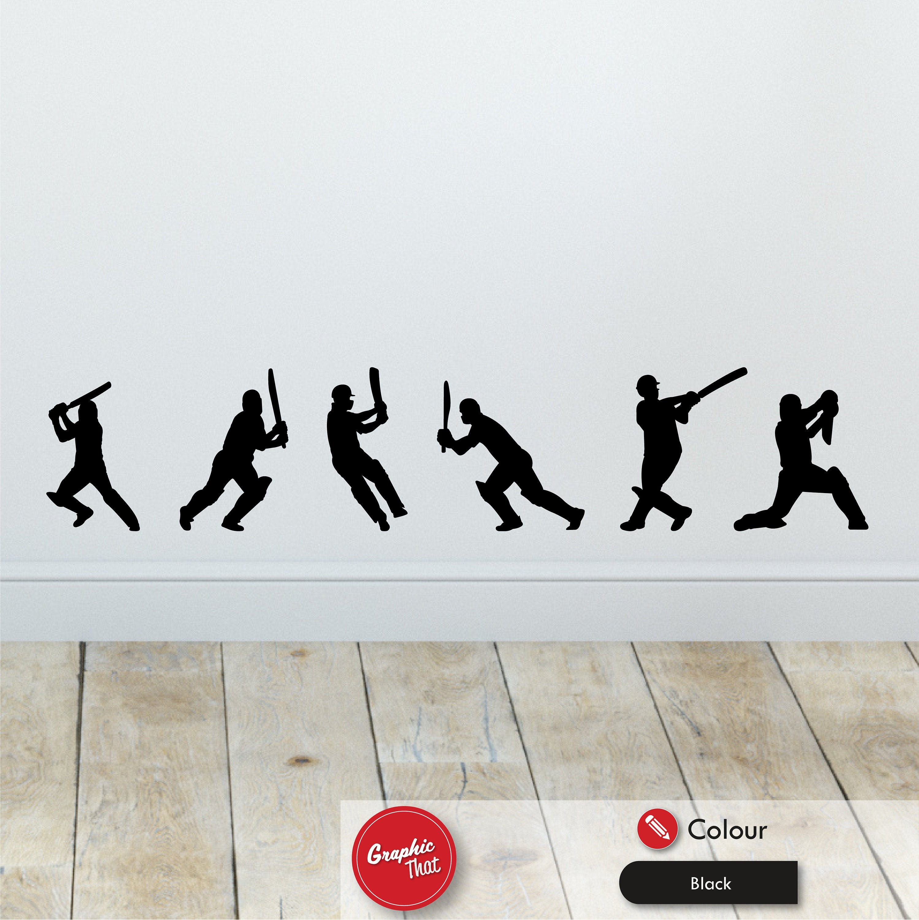 X6 Cricket Wall Sticker Cricketers Skirting Board Boys Bedroom Vinyl ...