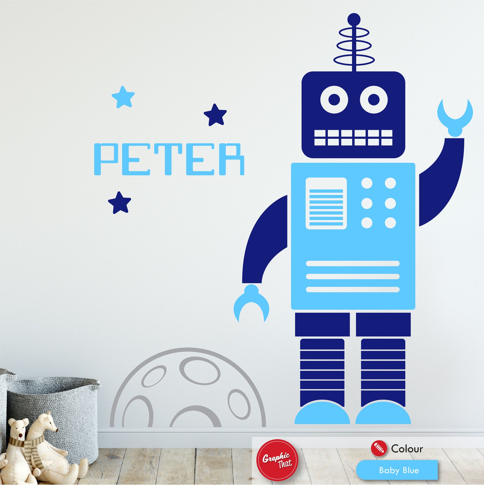 Robot Personalised Large Wall Art Sticker Children's - Etsy UK
