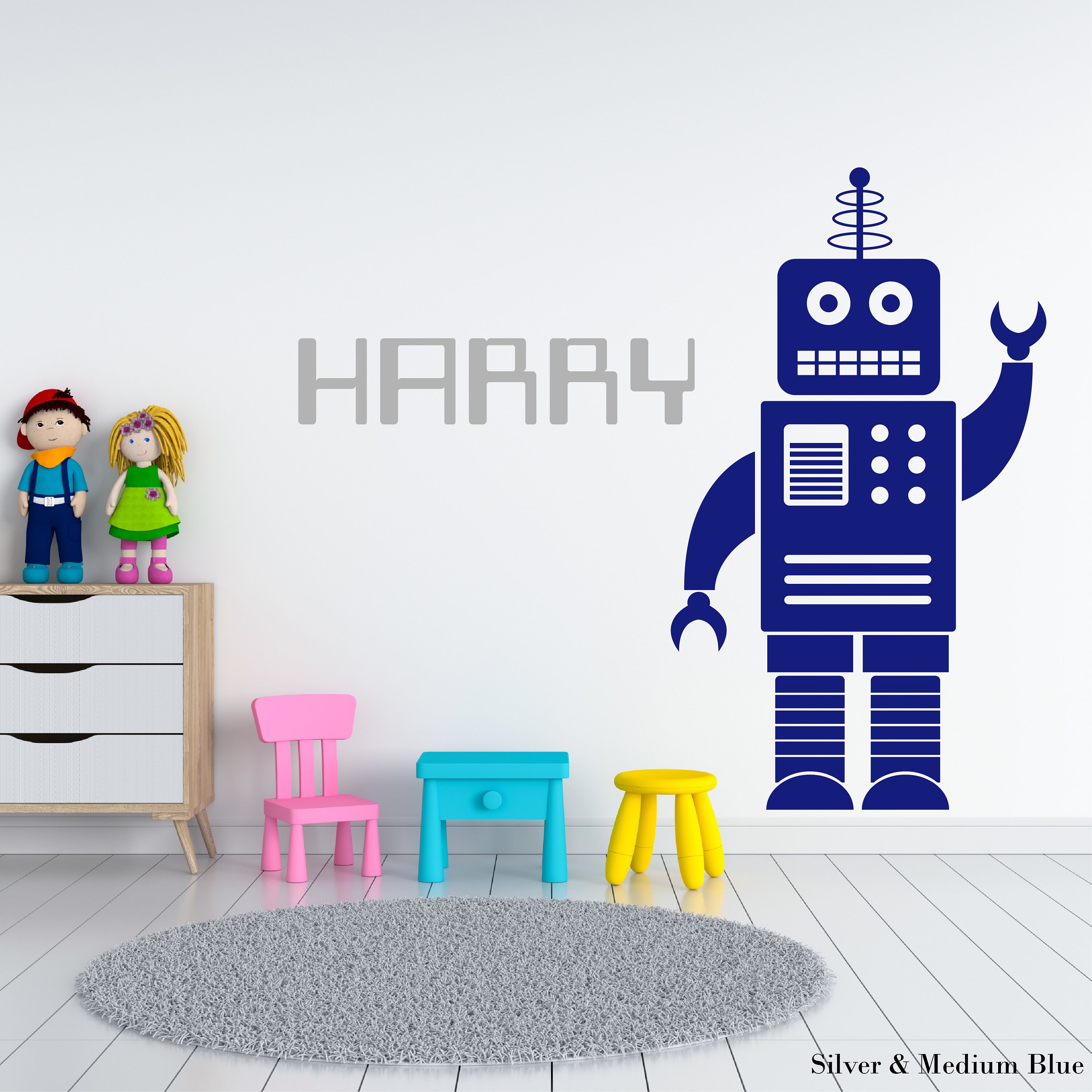 Robot Personalised Wall Sticker Childrens Custom Name Nursery | Etsy