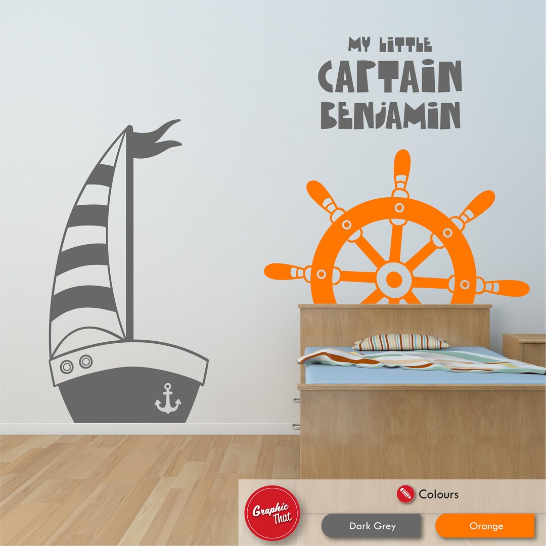 Personalised Sailing Boat Wall Sticker Nautical Ship Themed Boys ...