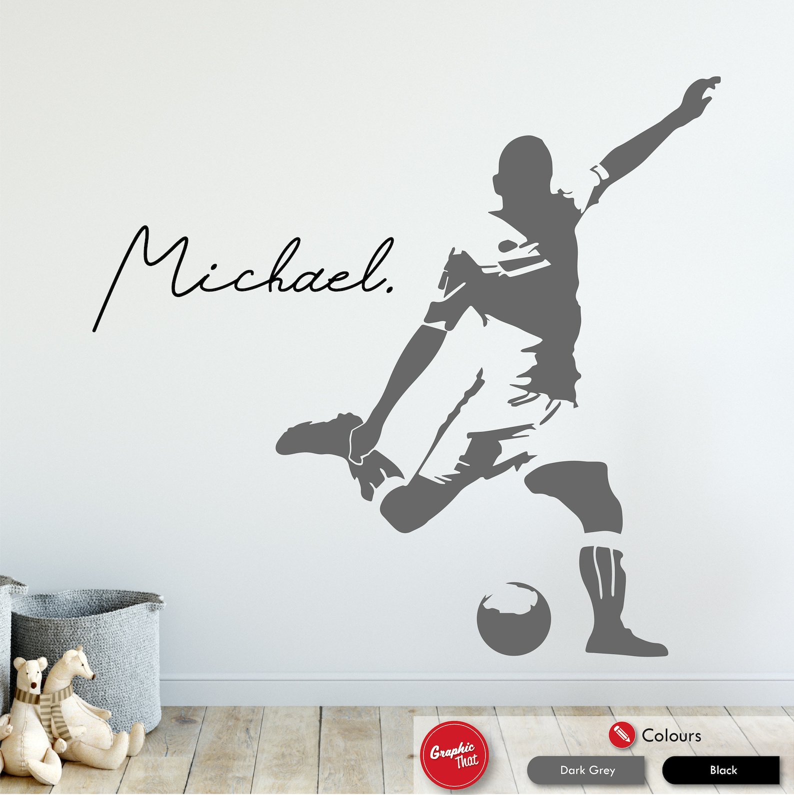 Football Personalised Wall Art Sticker Children's Sports Bedroom Vinyl ...