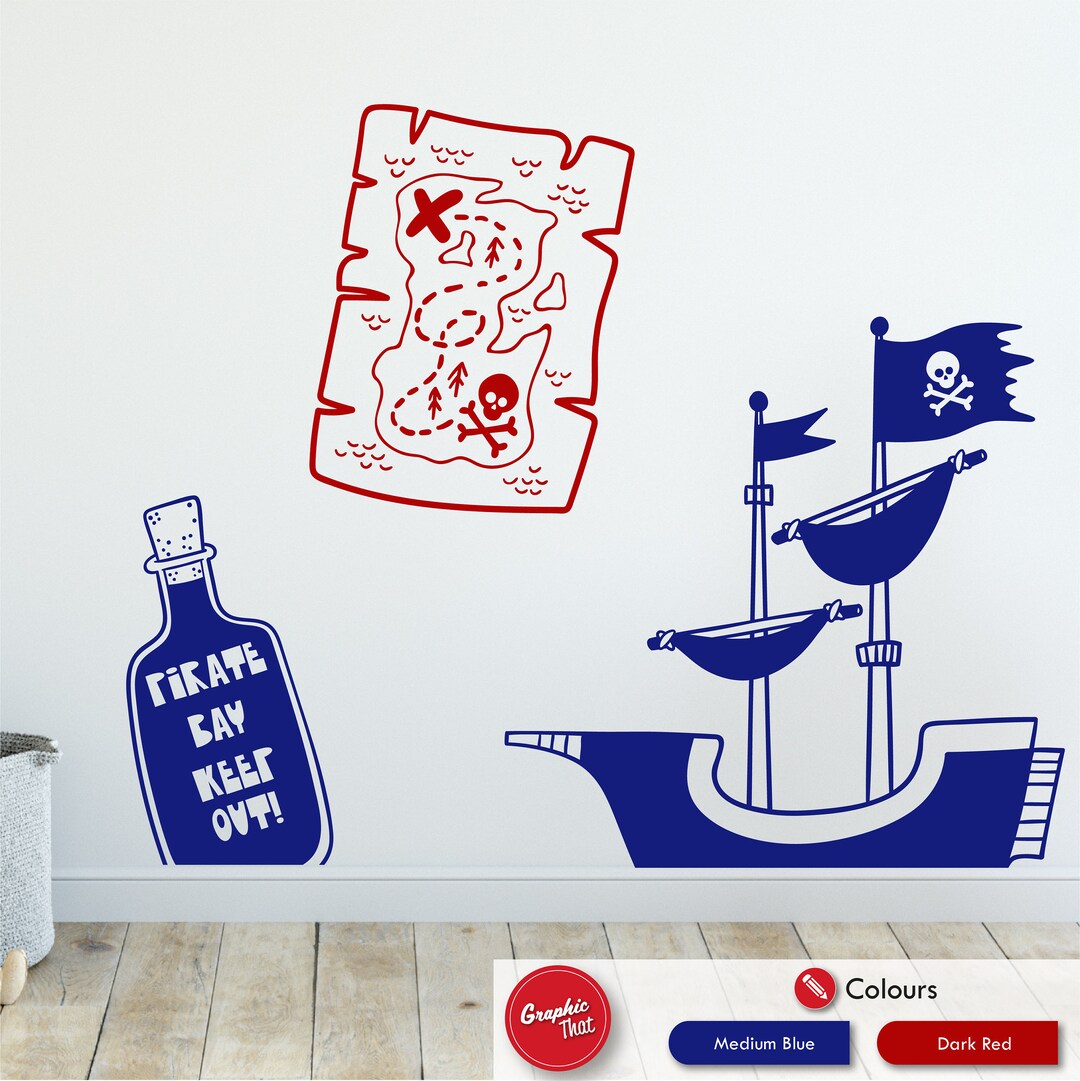 Pirate Themed Wall Art Sticker Boys Little Adventurer Bedroom Ship ...