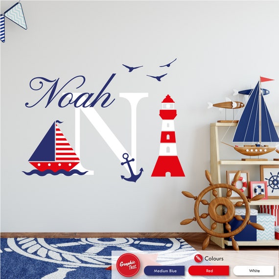 Nautical Wall Art Decal Sticker Personalised Kids Boat Boys | Etsy