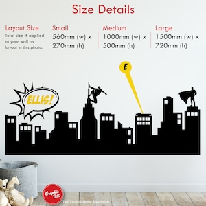 Superhero City Skyline Personalised Wall Sticker Boys Superheroes ...