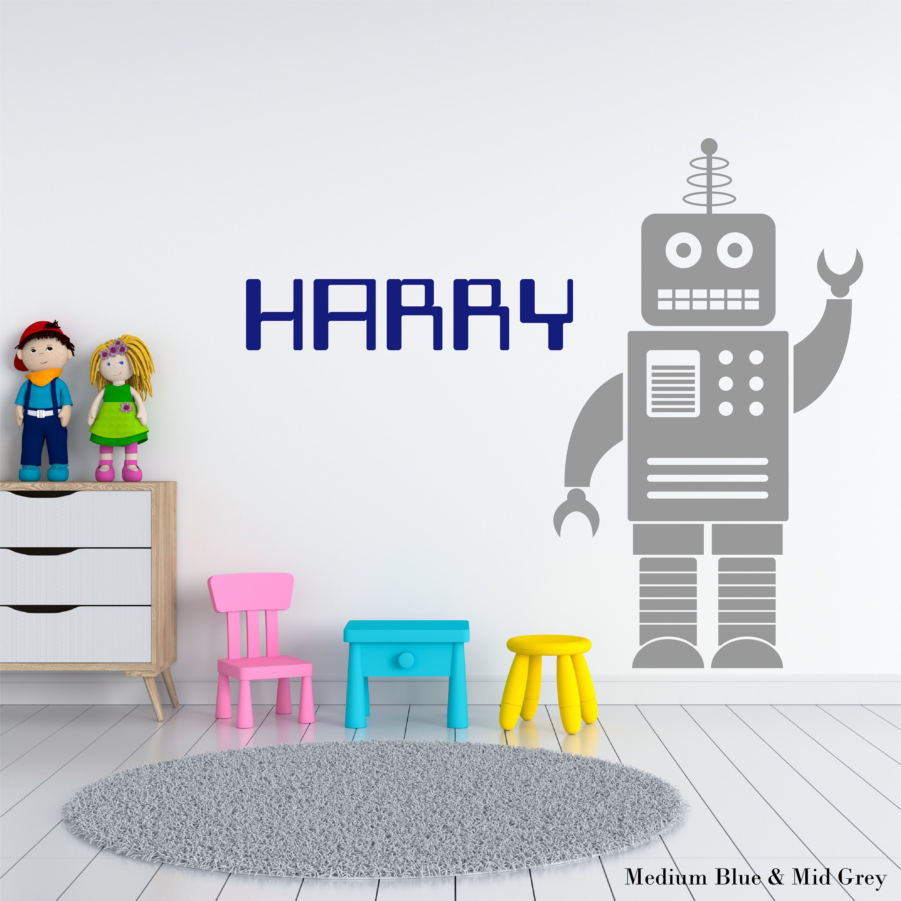 Robot Personalised Wall Sticker Childrens Custom Name Nursery | Etsy