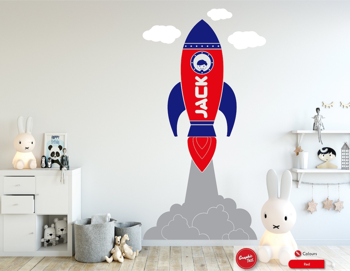Space Rocket Wall Sticker Personalised Bedroom Vinyl Wall - Etsy UK