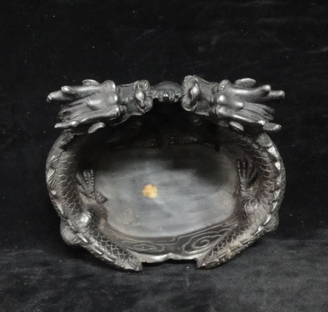 Old Chinese Hand Carved Two Dragons Ink Stone Ink Slab Mark With Ink ...