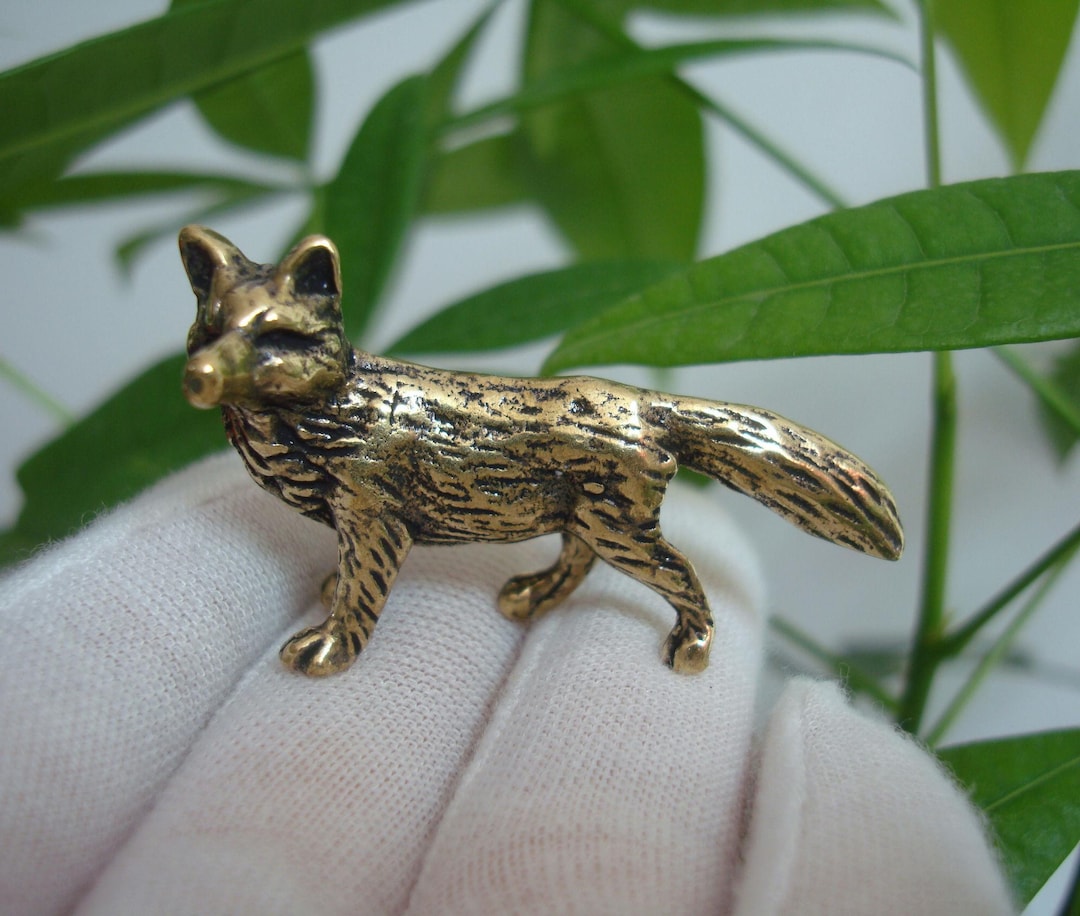 Antiqued Solid Brass Small Fox Animal Statue Figurine Sculpture W/ Gift ...