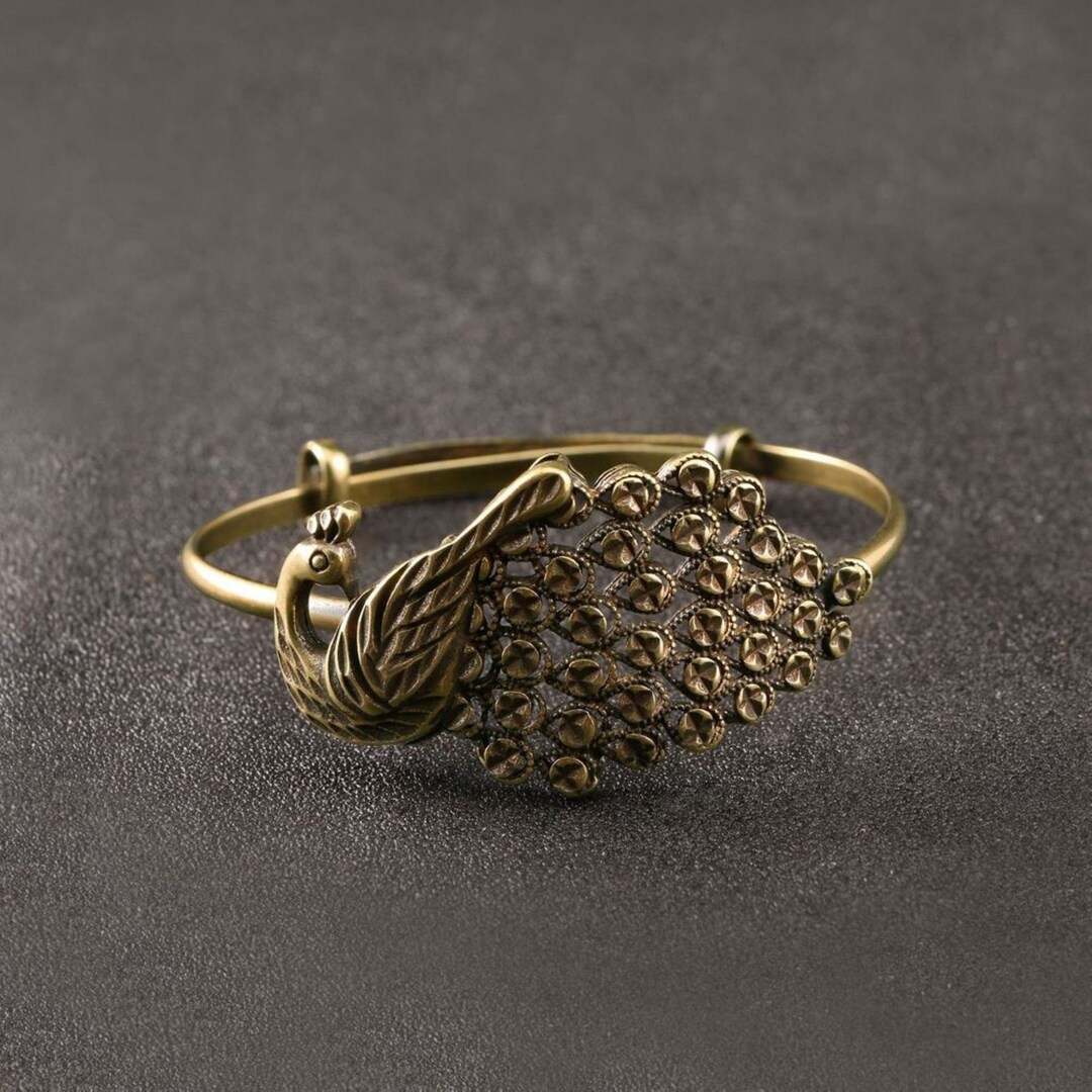 Antiqued Chinese Solid Brass Peacock Push-pull Bracelet Bangle Bracelet ...