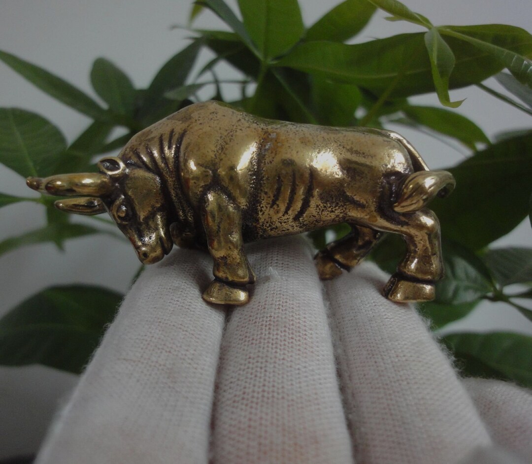Retro Curio Chinese Solid Brass Zodiac Ox Statue Animal Figurines ...