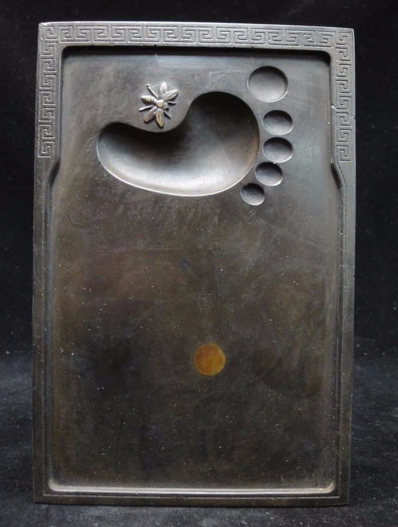 Heavy Old Chinese Inkstone: Hand Carved Footmark Ink Slab With Ink ...