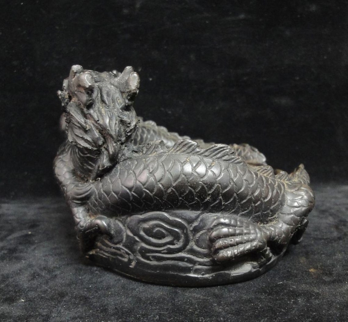 Old Chinese Hand Carved Two Dragons Ink Stone Ink Slab Mark With Ink ...