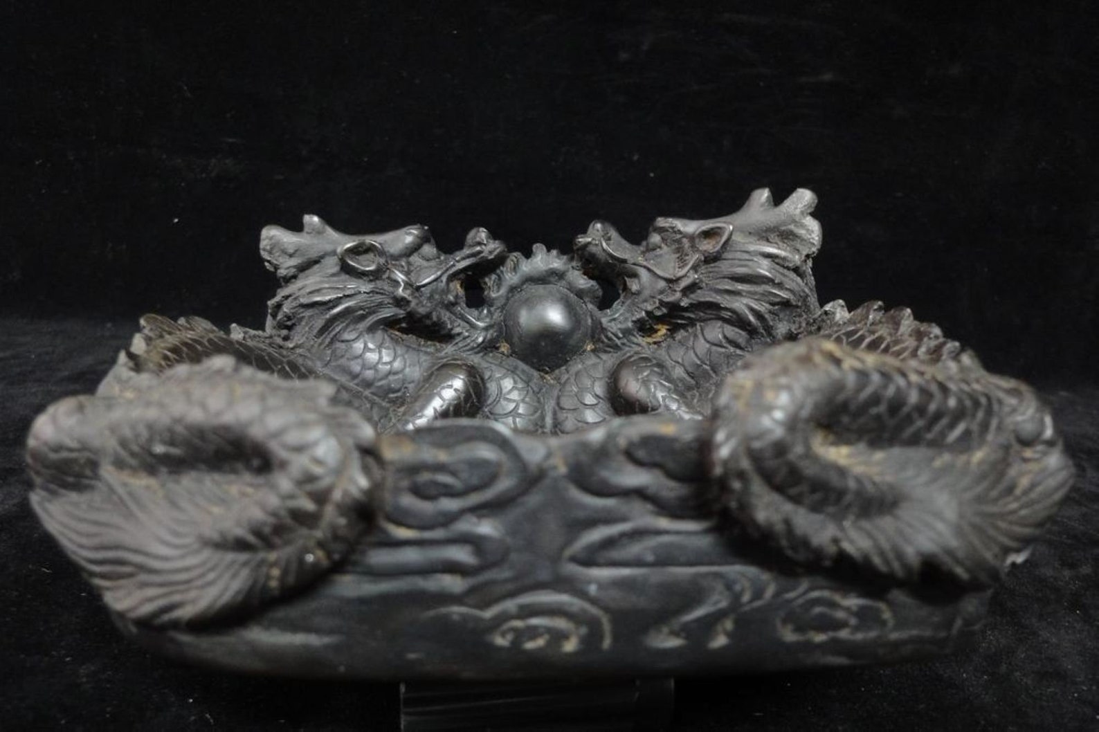 Old Chinese Hand Carved Two Dragons Ink Stone Ink Slab Mark With Ink ...