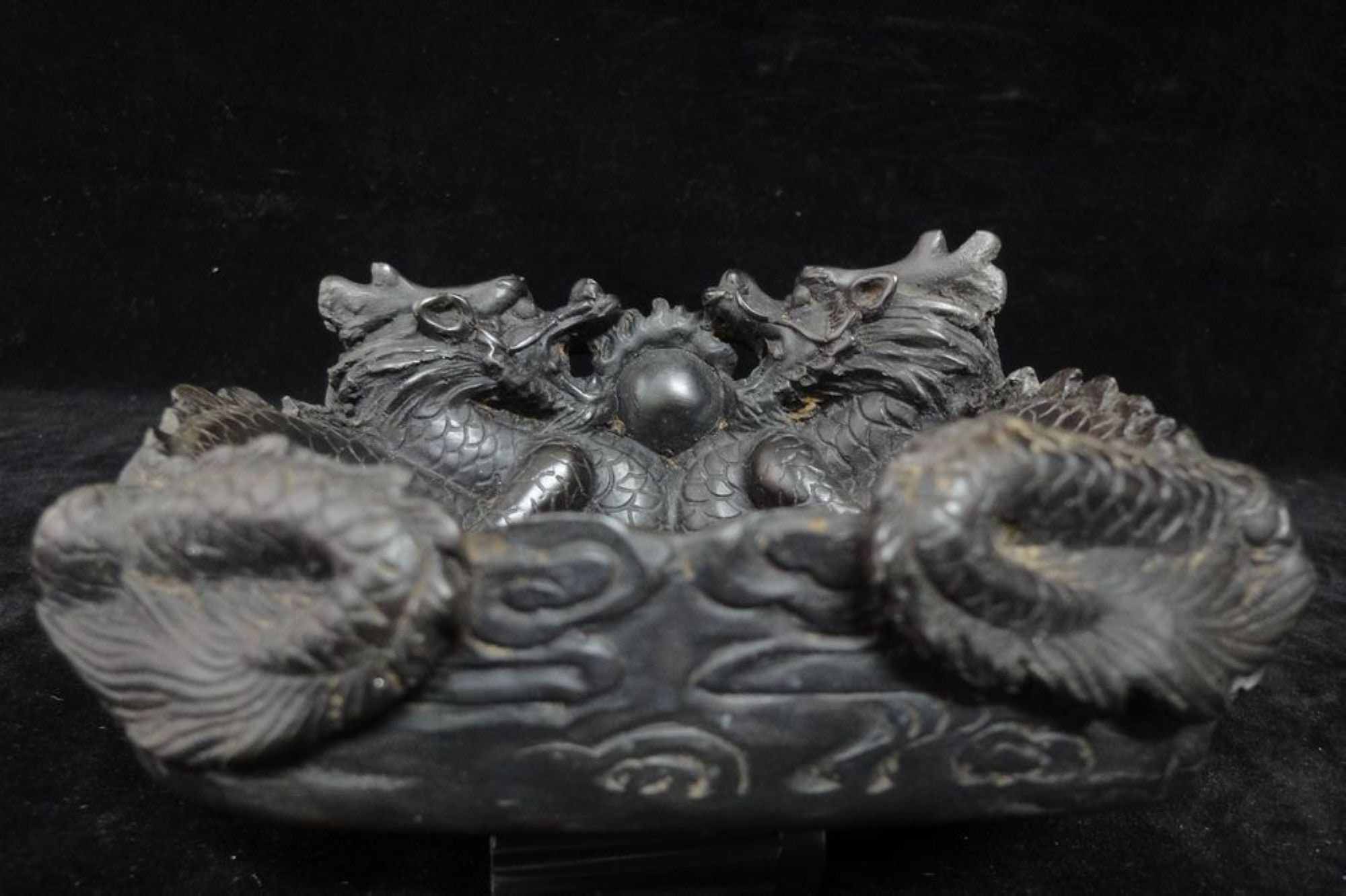 Old Chinese Hand Carved Two Dragons Ink Stone Ink Slab Mark With Ink ...