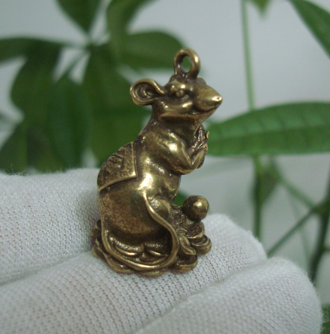 Antiqued Brass Lucky Mouse Statue: Chinese Zodiac Pendant - Etsy